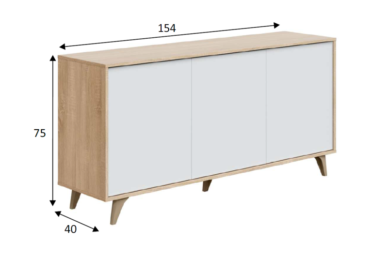 Aparador 3 Puertas KIKUA Plus 154 cm en Roble Canadian