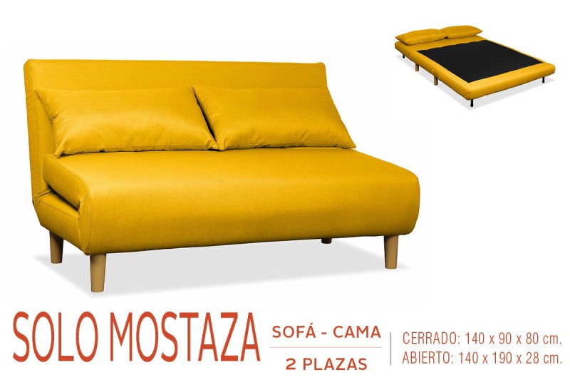 Sofá cama de 2 Plazas tapizado en loneta de color mostaza al MEJOR PRECIO