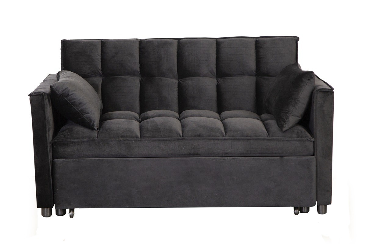 Sofá cama tapizado en microfibra de color negro al MEJOR PRECIO
