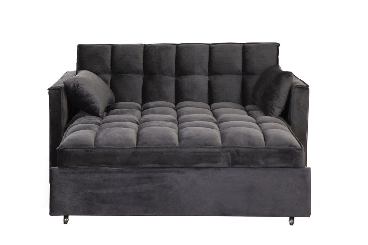 Sofá cama tapizado en microfibra de color negro al MEJOR PRECIO