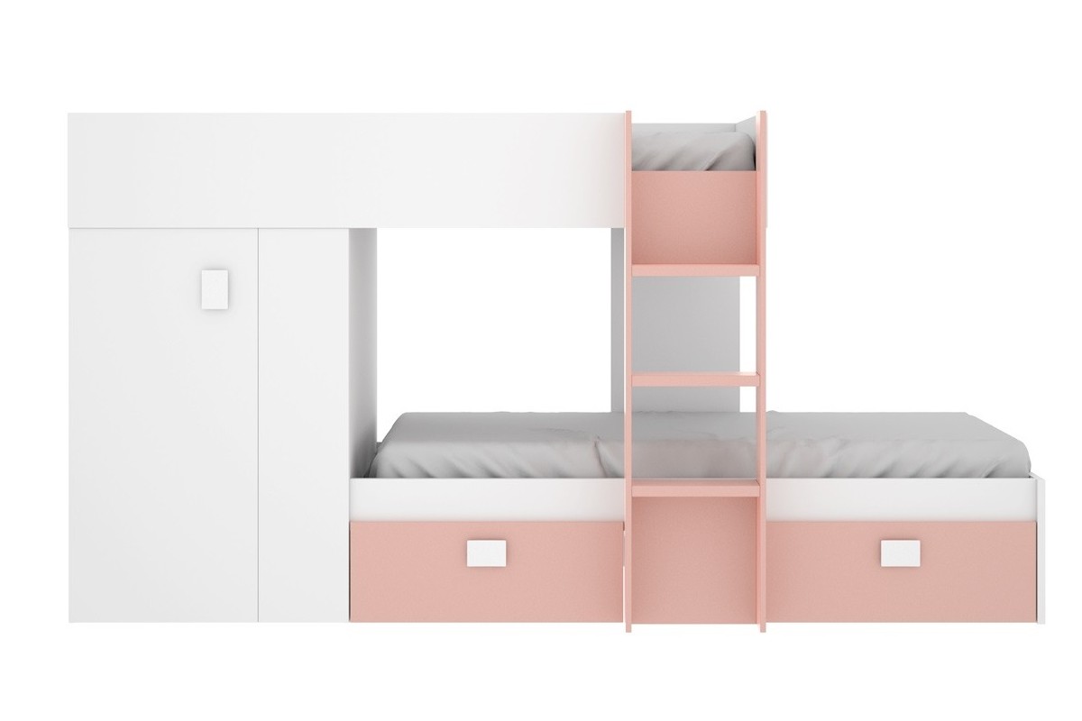 Cama Tren GROE Blanco/Rosa 271 cm de ancho | Atrapamuebles