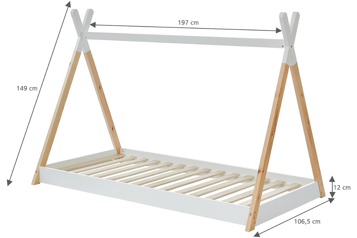 Cama Cabaña TIPI 197x100 cm en blanco y roble