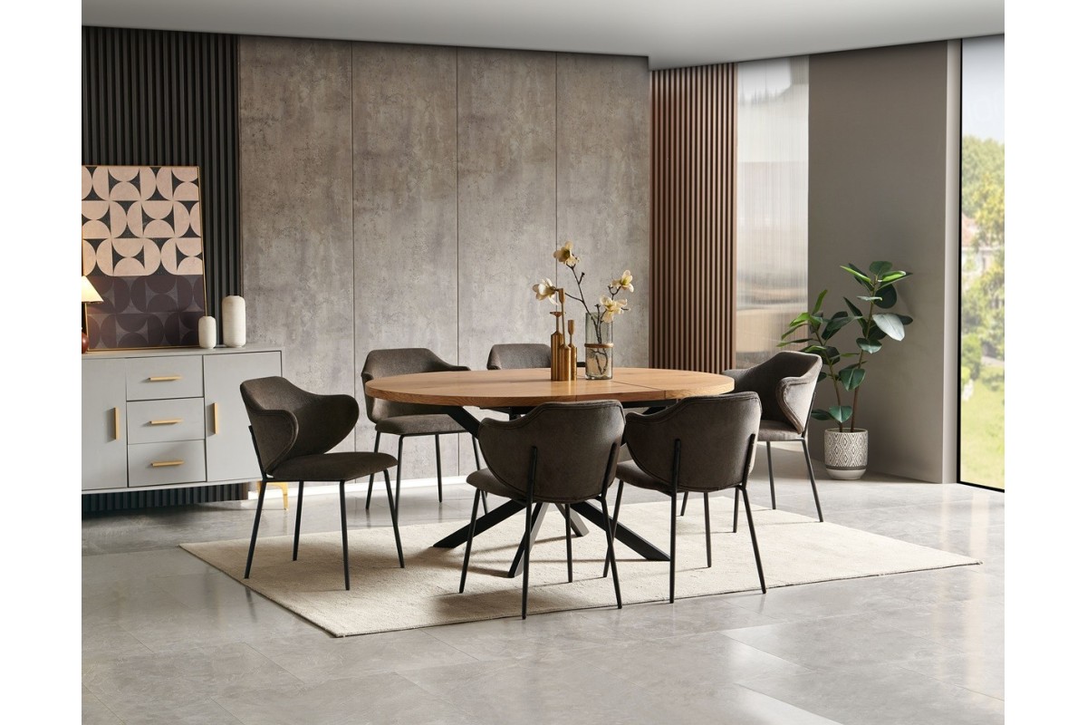 Mesa de salón circular extensible 120/160x120 con patas metálicas