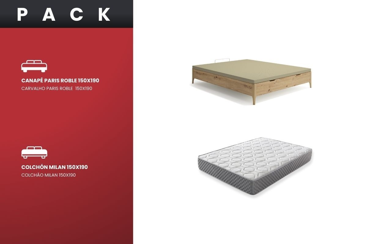 Pack ahorro Canapé Paris 150 Roble + Colchón Milán 150